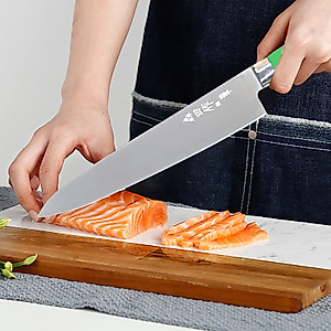 Sumteene Japanese Chef Knife 9.5 inches, Professional Sushi Knife with Green Ergonomic Handle, Sharp Japanese Knife, Japanese Gyuto Knife for Household or Work