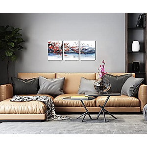 Canvas Art Wall Decor for Bedroom 3 Pieces Framed Wall Art Modern Wall Decor for Bathroom Mountain Lake Plum Blossom Theme Art Prints Modern Wall Art Artwork for Kitchen Home Walls 12x16 Each Panel