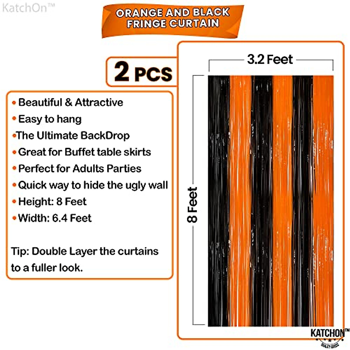 KatchOn, XtraLarge, Black and Orange Foil Fringe - 8x6.4 Feet, Pack of 2 | Graduation Decorations Class of 2023 Orange and Black | Orange and Black Graduation Decorations | March Madness Decorations