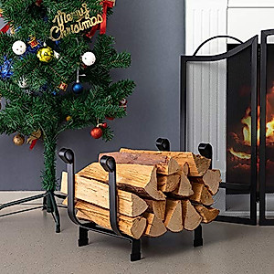 DOEWORKS 17 Inches Small Decorative Indoor/Outdoor Firewood Log Rack Bin with Scrolls, Black