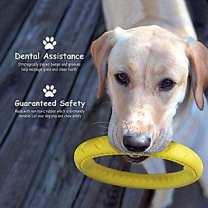 Fluffy Paws Dog Chewing Ring - Soft Rubber Ring Dental Chewing Teething Biting Chasing Training Toy for Small and Medium Dog Puppy - 10", Yellow