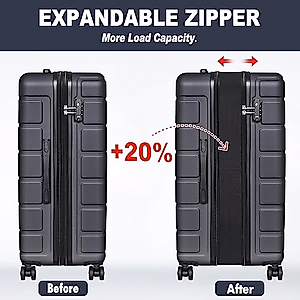 KEYTANG Explorer Light Weight Luggage Hardside Expandable Luggage Spinner Wheels Luggage Suitcase W/TSA Lock 3-Piece Luggage Set, Include 20" Carry on Luggage Suitecase (20in/24in/28in), Grey
