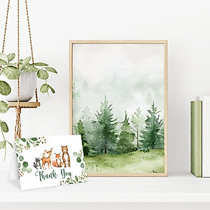 Whaline 50 Pack Woodland Thank You Cards with Envelopes Stickers Forest Animal Greeting Cards Blank Note Cards for Baby Shower Birthday Wedding, 4 x 6 Inch