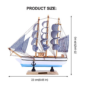 VOSAREA Wood Sailboat Model Blue Ship Figurine 3D Assembling Building Table Ornaments for Home Office Shelf Nautical Decoration Christmas Favors