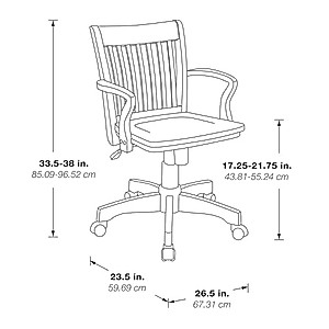 OSP Home Furnishings Deluxe Wood Banker's Desk Chair with Padded Seat, Adjustable Height and Locking Tilt, Fruitwood Finish and Black Vinyl