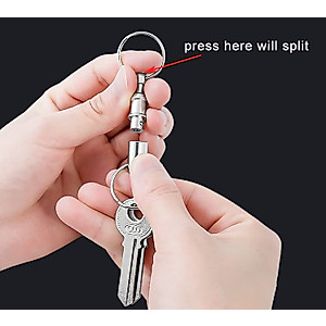 Pinenjoy 10Pcs Quick Release Keychain Detachable Pull Apart Key Rings Heavy Duty Dual Split Snap Lock Holder Silver Double Spring Key Accessory