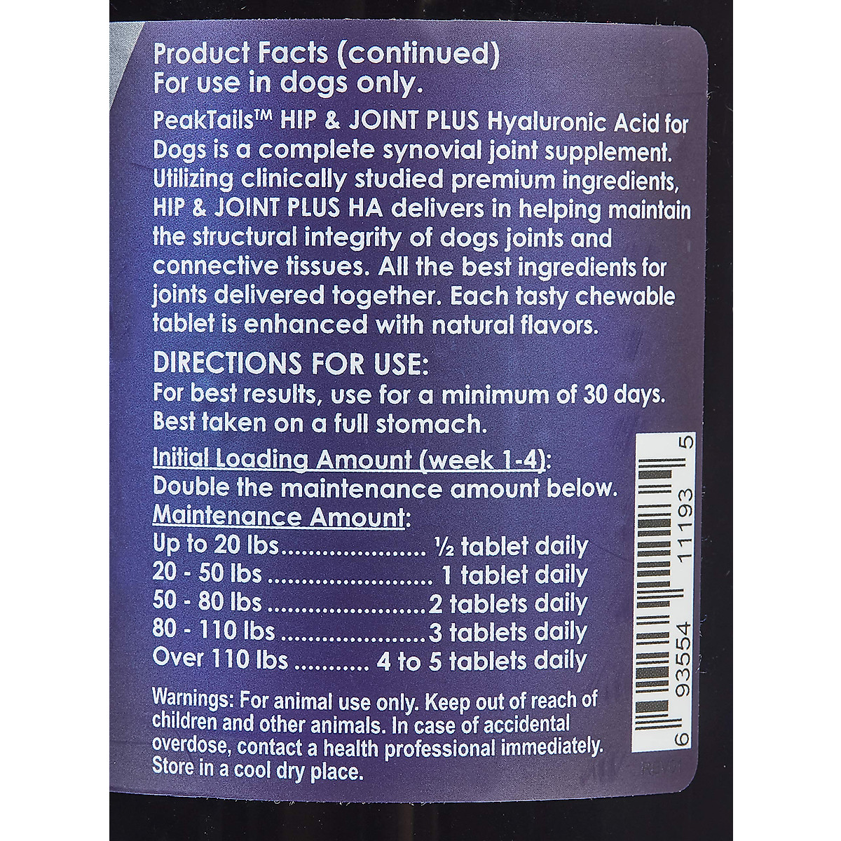 KALA HEALTH PeakTails Arthrix Plus HA, 150 Count Tablets, Provides Maximum Hip & Joint Support for Dogs, Formulated with Clinically Studied Ingredients, MSM, Glucosamine, Chondroitin, Hyaluronic Acid
