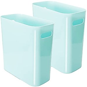 Youngever 2 Pack 3 Gallon Slim Trash Can, Plastic Garbage Container Bin, Trash Bin with Handles for Home Office, Living Room, Study Room, Kitchen, Bathroom (Mint)