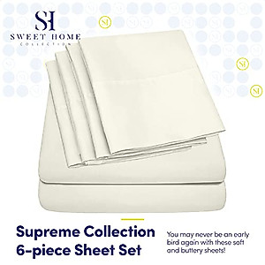 Queen Sheets Ivory - 6 Piece 1500 Supreme Collection Fine Brushed Microfiber Deep Pocket Queen Sheet Set Bedding - 2 Extra Pillow Cases, Great Value, Queen, Ivory