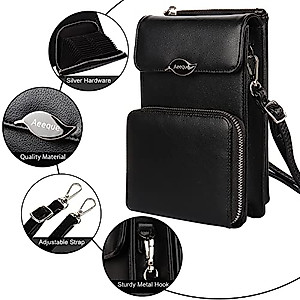 Aeeque Small Crossbody Bags for Women, Lightweight PU Leather Purses and Handbags RFID Blocking Credit Card Holder Wallet Zipper Coin Purse Crossbody Cell Phone Purse for iPhone 13 Pro Max, Black