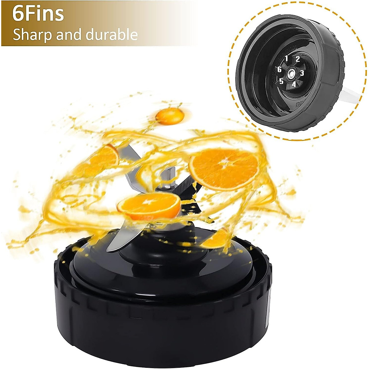 Replacement Parts Compatible with Nutri Ninja, Blender Blade 6 Fins and 2 Pcs 16oz Single Serve Blender Cup Set Compatible with Ninja BL660 BL740 BL770 BL780 BL771 BL772 BL773CO