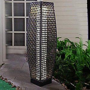 Grand patio Outdoor Solar Powered Resin Wicker Floor Lamp, Outdoor Weather-Resistant Deck Light, for Garden or Porch -Large Fuji, Silver Gray