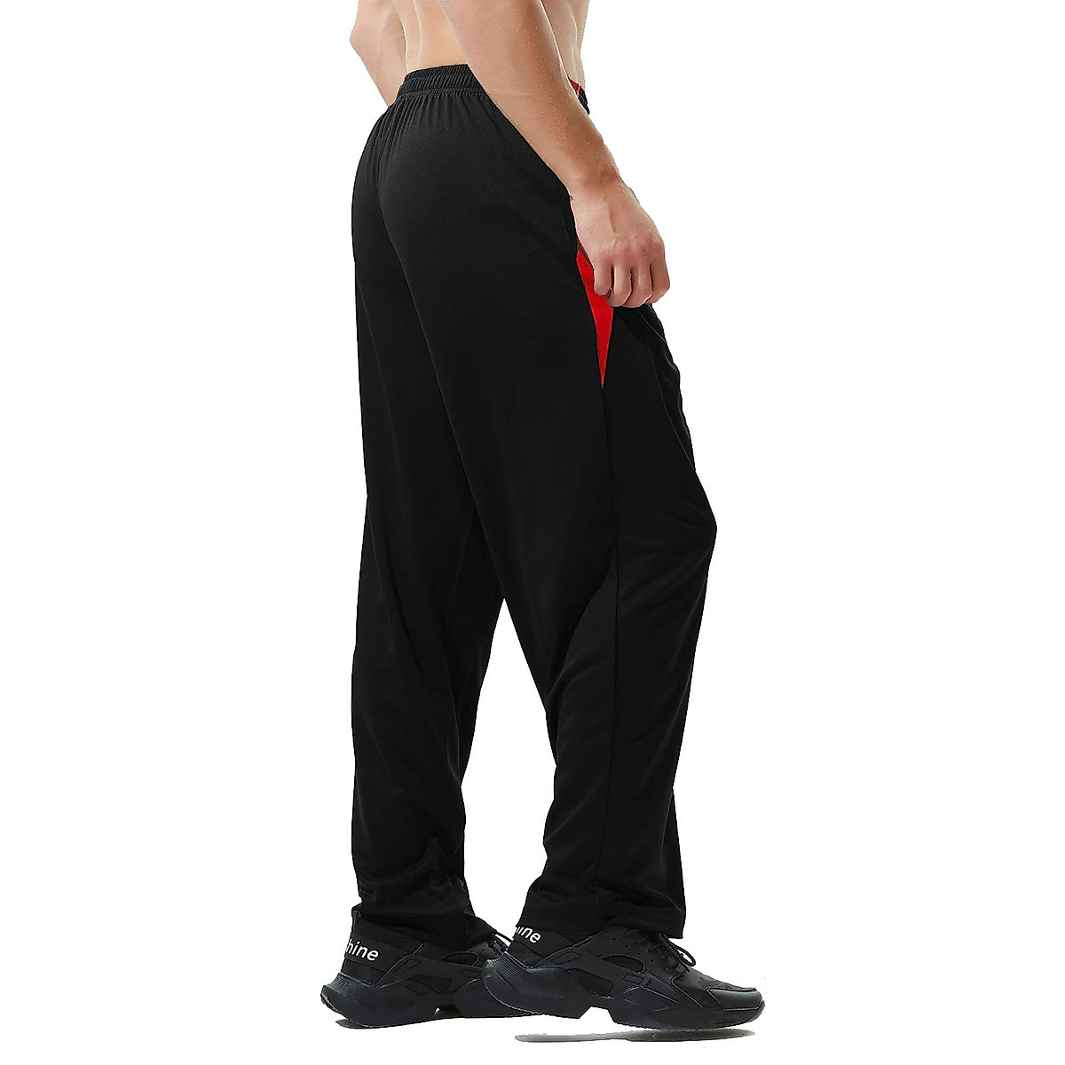 ZEROWELL Men’s Athletic Pants with Zipper Pockets Open Bottom Lightweight Sweatpants, for Workout, Running, Gym, Training (1224-Black XL)