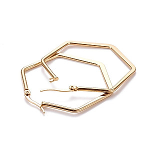 304 Stainless Steel Hoop Earrings Hexagon Gold 45.5x41x2m 0.7x1mm P207