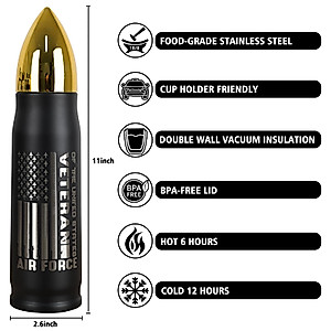 qchdln 17 OZ Veteran Bullet Tumbler with Lid - Ideal Gifts for Men Father's Day, Birthday, Veterans Day, Christmas - Perfect for Air Force, Navy, Army, Military & Veterans Cup