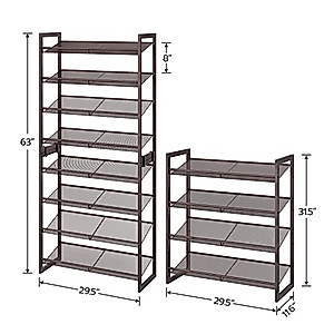 HOOBRO Metal Shoe Rack, 8 Tier Shoe Rack for Closet, Holds 24-32 Pairs of Shoes, 29.5" W x 11.6" D x 63" H, Stackable, for Entryway, Hallway, Living Room Bronze AB82XJP201