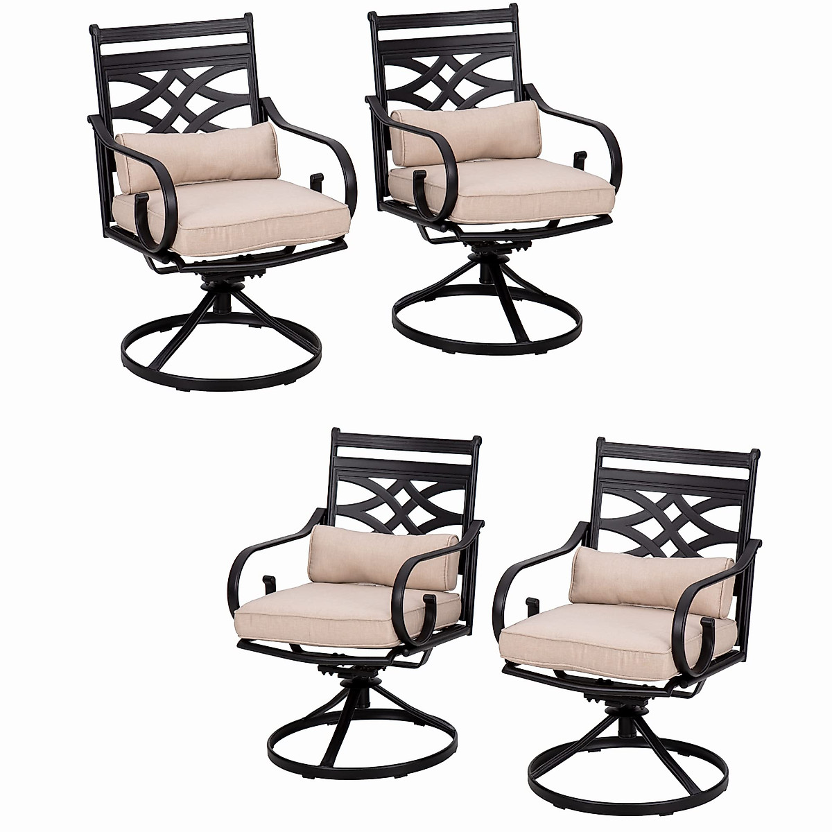 MFSTUDIO 4 Piece Black Patio Dining Chairs with Beige Thick Cushions,Outdoor Furniture Metal Chairs with Armest for Garden, Poolside, Backyard, Bistro