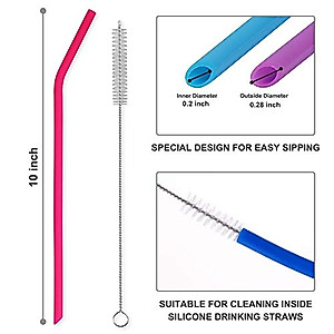 8 Pack - Reusable Regular Size Silicone Drinking Straws with 1 Cleaning Brushes, tifanso Extra long Flexible Coffee Drinking Standard Size Straws for 20oz and 30oz Tumblers and Mason Jars