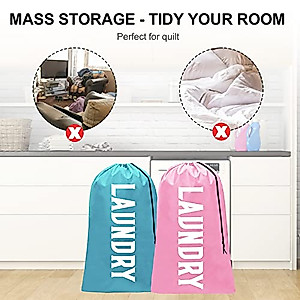 Nidoul 2 Pack XL Laundry Bags, Drawstring Closure Dirty Clothes Bag Organizer, Heavy Duty Large Laundry Bag, Durable Rip-Stop Bags for Camp Travel, Machine Washable 24" x 36" (Light Pink Blue)