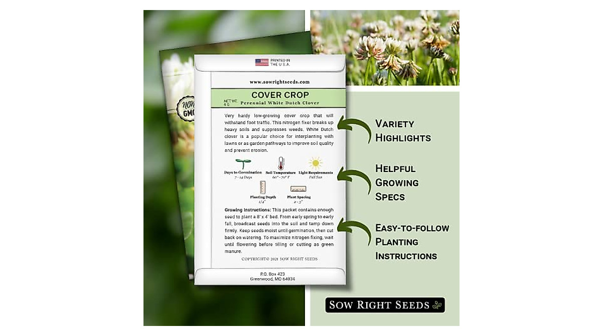 Sow Right Seeds - White Dutch Clover Seed for Planting - Cover Crops to ...