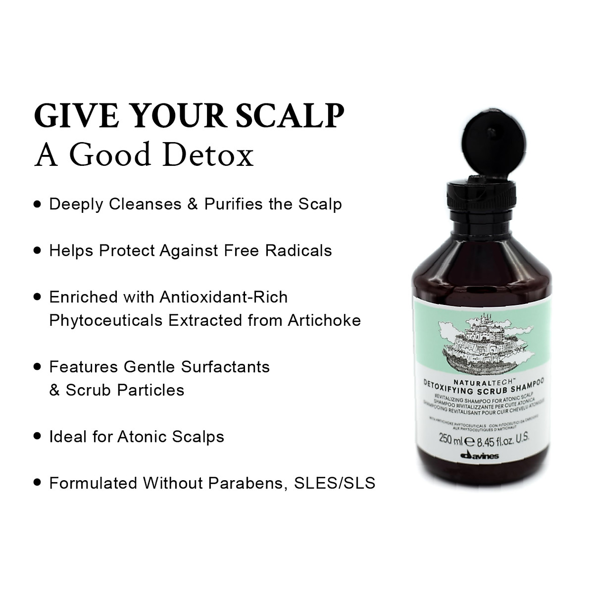 Davines Naturaltech DETOXIFYING Scrub Shampoo, Deeply And Gently Cleanse Hair And Scalp, 8.45 Fl. Oz.