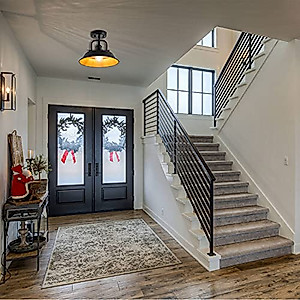 WNOMDY Industrial Metal Semi Flush Mount Ceiling Light Fixture,Farmhouse Lamp Black and Gold Close to Ceiling Light for Hallway Entryway Foyer Kitchen Island Living Room Bedroom,E26,12.6in