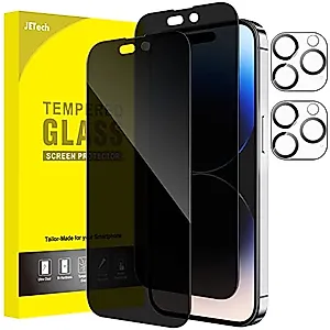 JETech Privacy Full Coverage Screen Protector for iPhone 14 Pro Max 6.7-Inch (NOT FOR iPhone 14 Pro 6.1-Inch), with Camera Lens Protector, Anti-Spy Tempered Glass Film, 2-Pack Each