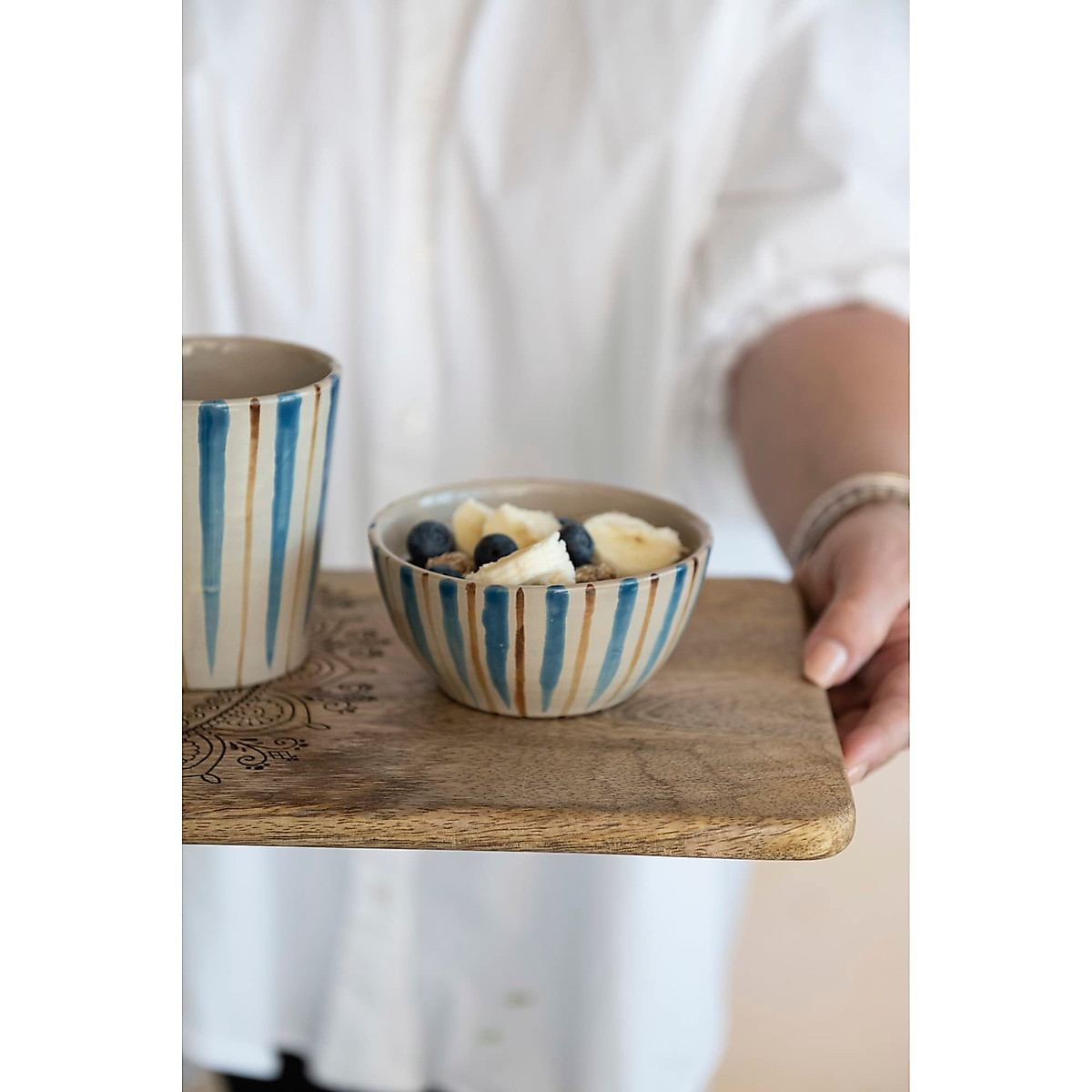 Bloomingville Boho Wood Charcuterie Laser Design, Natural Cheese/Cutting Board