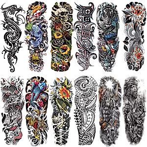 CUTELIILI Temporary Tattoo for Men and Women,12sheets (L19“xW7”) Full Sleeve Tattoos Stickers for Teens, Colorful Fake Tattoos