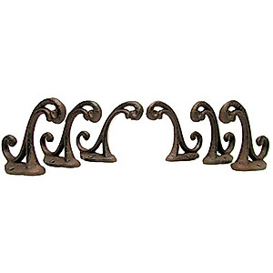 Coat Hat Hooks Cast Iron Lot Set of 6 Double Hook 3.5 Inch Antique Vintage Style