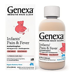 Genexa Infants’ Acetaminophen Oral Suspension | for Babies | Temporarily Relieves Pain and Fever Symptoms | 160 mg per 5 mL | Organic Blueberry Flavor | 2 Fluid Ounces