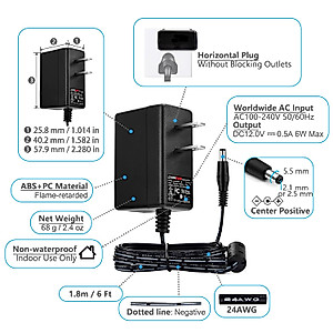 Chanzon 12V 0.5A 6W Power Supply AC DC Switching Adapter, 12 Volt .5a AC/DC Wall Wart Converter Transformer, 100-240v 50 60HZ Input with 12vdc 500ma Output