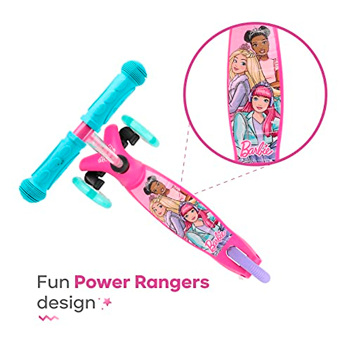 Barbie Self Balancing Kick Scooter with Light Up Wheels, Extra Wide Deck, 3 Wheel Platform, Foot Activated Brake, 75 lbs Limit, Kids & Toddlers Girls or Boys, for Ages 3 and Up