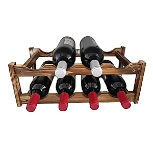 LoongZDD Easy-Install & Standalone 8-Bottle Wine Rack - Premium Carbonized Pine Wood, Two-Tier Design for Countertop, Home Kitchen Pantry, Versatile Wine Storage Solution