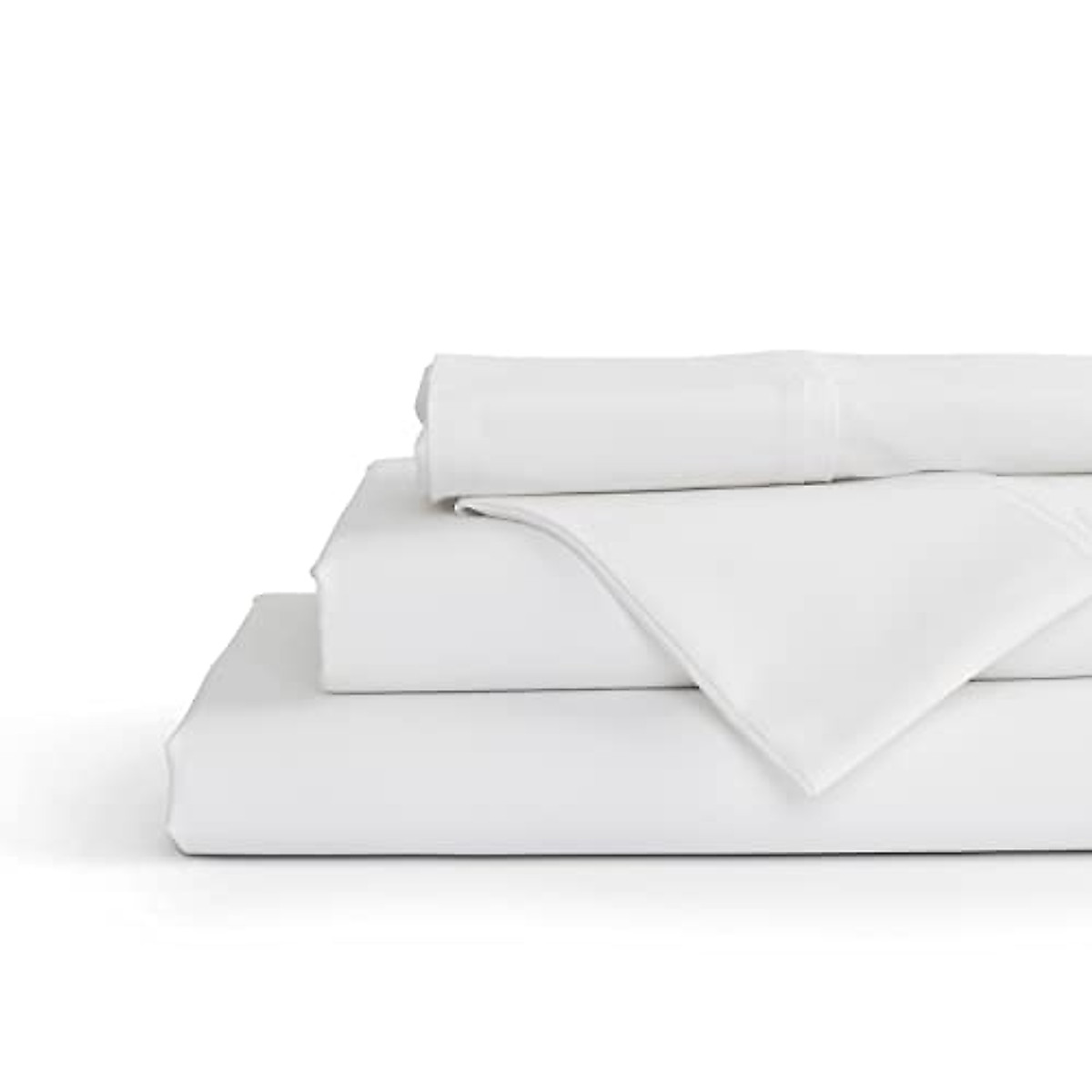 100% Cotton Percale Sheets Queen Size, White, Deep Pocket, 4 Pieces Sheet Set - 1 Flat, 1 Deep Pocket Fitted Sheet and 2 Pillowcases, Crisp Cool and Strong Bed Linen