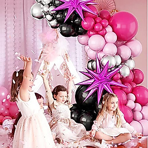 GREMAG Black Pink Balloon Arch Kit, 114Pcs Balloons Party Decorations, Black Pastel Silver Latex Balloons with Hot Pink Explosion Star, for Birthday Girls Theme Party Baby Shower Wedding