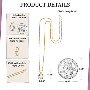 Jewelili 10K Yellow Gold 6.5mm Cubic Zirconia Solitaire Pendant Necklace, 18" Rope Chain