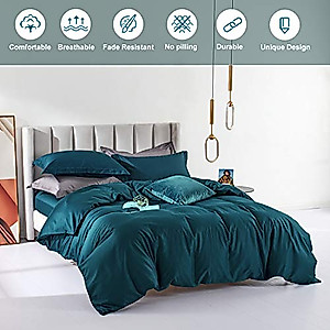 MILDLY Queen Duvet Cover Set Peacock Blue 100% Egyptian Cotton Comfortable Quilt Cover Set with Zipper Closure & Corner Tie (No Comforter)