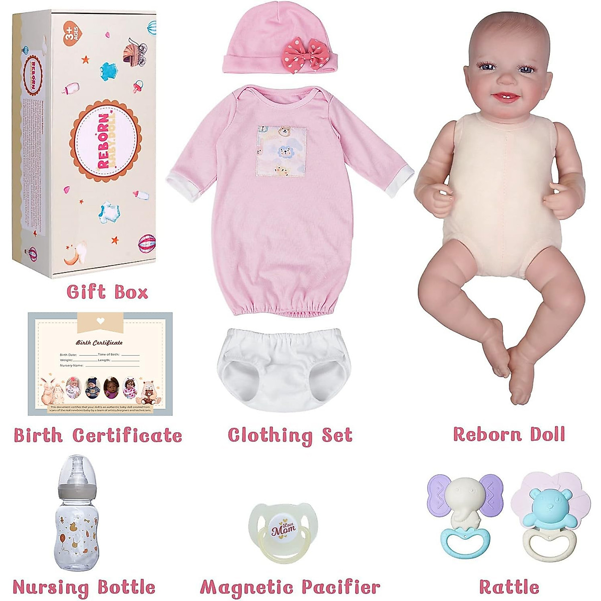 BABESIDE Lifelike Reborn Baby Dolls Leen- 20-Inch Sweet Smile Realistic-Newborn Baby Dolls Handmade Baby Feeling Real Life Baby Dolls Girl with Feeding Kit Gift Box for Kids Age 3+