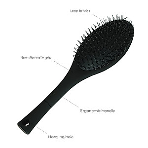 The Hair Shop Black Loop Brush - Salon Professional Grade with Matted Black and Ergonomic Design - Safe Detangler Tool for 100% Remy Human and Synthetic Hair Extensions and Wigs