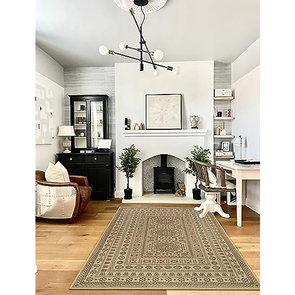 Lahome Mandala Easy Jute Area Rug -5 x 7 Farmhouse Rugs for Living Room Ultra-Thin Washable Natural Bedroom Rugs Non-Shedding Sisal Carpet Outdoor Jute Rugs for Patio Dining Room (5'x 7',Beige)