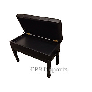 CPS Imports Genuine Leather Adjustable Duet Size Artist Piano Bench Stool in Ebony with Music Storage