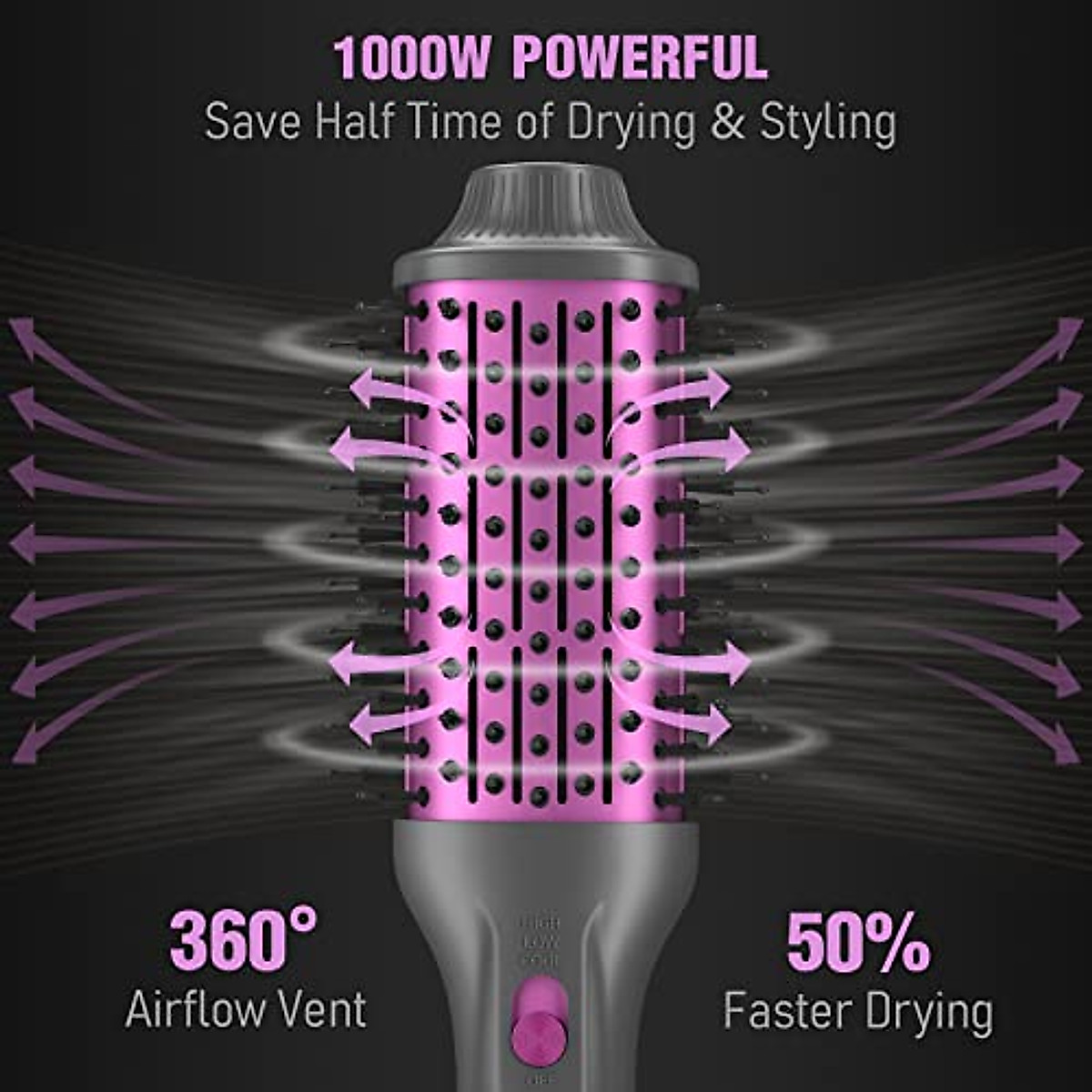 APOKE Brush Hair Dryer, Professional 1200W Ceramic Tourmaline Ionic Hot Air Styling Brush, One Step Hair Dryer & Styler Volumizer, Blow Dryer Curling Brush, Blowout Brush for Drying Curling Combing