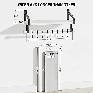 Love-KANKEI Floating Shelves for Coffee Bar,Bathroom Shelves with Wood Bar, Wall Shelves with 8 Hooks for Kitchen, 17.3 Inch Storage Shelves Set of 2 for Bedroom,Living Room，White