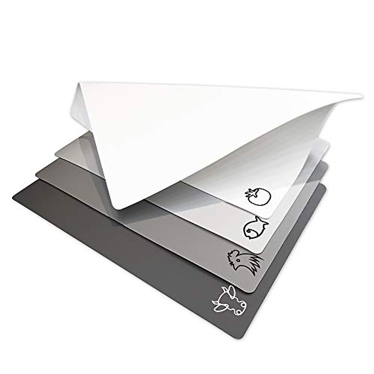 Fotouzy Flexible Plastic Cutting Board Mats with Food Icons, BPA-Free, Non-Porous, 100% Non-slip Back and Dishwasher Safe, Unique Modern Neutral Colors, Set of 4