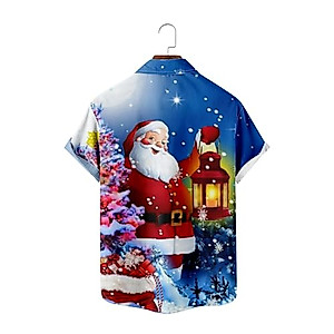 Lcxifdre Funny Christmas Shirts Mens Christmas Santa 3D Digital Print Button Lapel Short Sleeve Shirt T Shirt Slim Fit Tops Blue