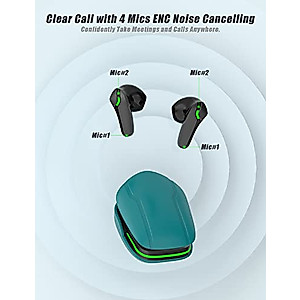 ZBC Earbuds Wireless Bluetooth in-Ear Headphones with 4 Microphones ENC Noise Cancelling Clear Calls Wireless Ear Buds 30H Playback IPX5 Waterproof Sports Stereo Earphones for iPhone Android (Green)