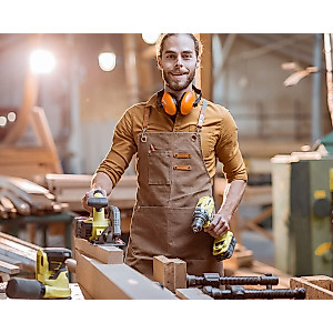 NOBONDO Canvas Apron with Pockets for Men and Women - Cross Back Kitchen Apron with Crossbody Support, Shop Utility Bib for Work, Chef Cooking, Baking, Hair Stylist, Barista, Bartender, BBQ