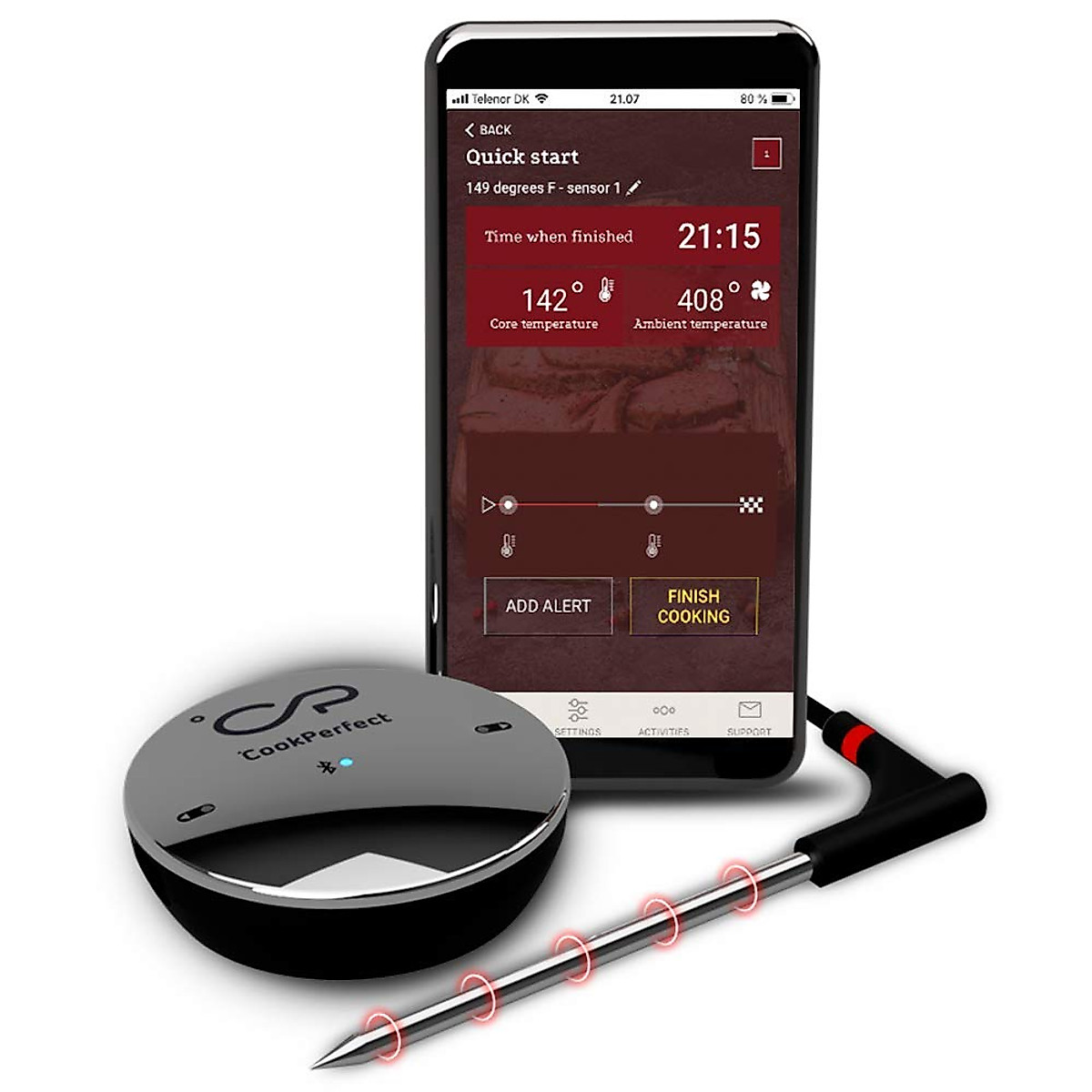 CookPerfect Smart Wireless Meat Thermometer with 400ft Bluetooth Range for The Oven Grill Kitchen BBQ Smoker Rotisserie with Bluetooth and WiFi Digital Connectivity (1 Probe Included)