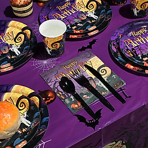 Halloween Party Supplies, Halloween Birthday Plates and Napkins Set, Disposable Paper Plates Napkins Cups Knives Spoons Forks for Kids Boy Girl Halloween Theme Birthday Party Decorations, Serve 25